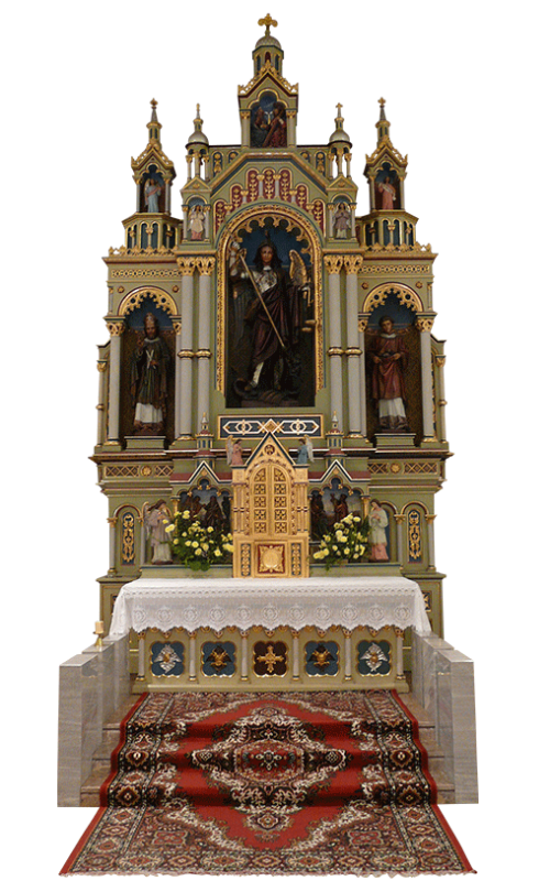 Church interiors as Altars, Ambos, Reredos in wood, marble and bronze.